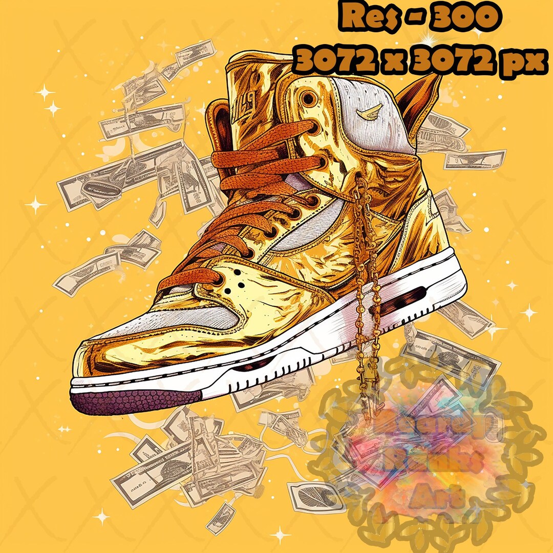 Gold Sneaker PNG Artwork, Digital Download , Sneakerhead JPG Download ...