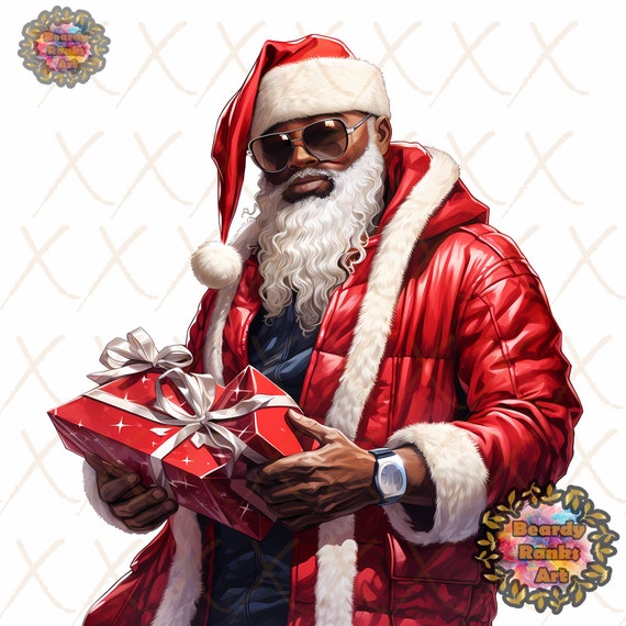 African American Santa Print Black Father Christmas Download Cool Santa Digital Print Black Santa Claus Black Santa Clipart Brown Santa Etsy