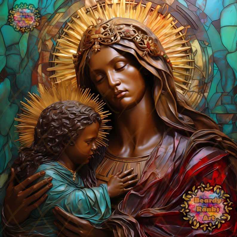 Brass Effect Virgin Mary Canvas, Black Virgin Mary Wall Art, Black ...