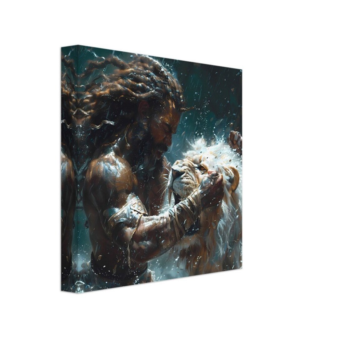 Black Samson Vs Lion Canvas Art, African American Samson Vs Lion Canvas ...