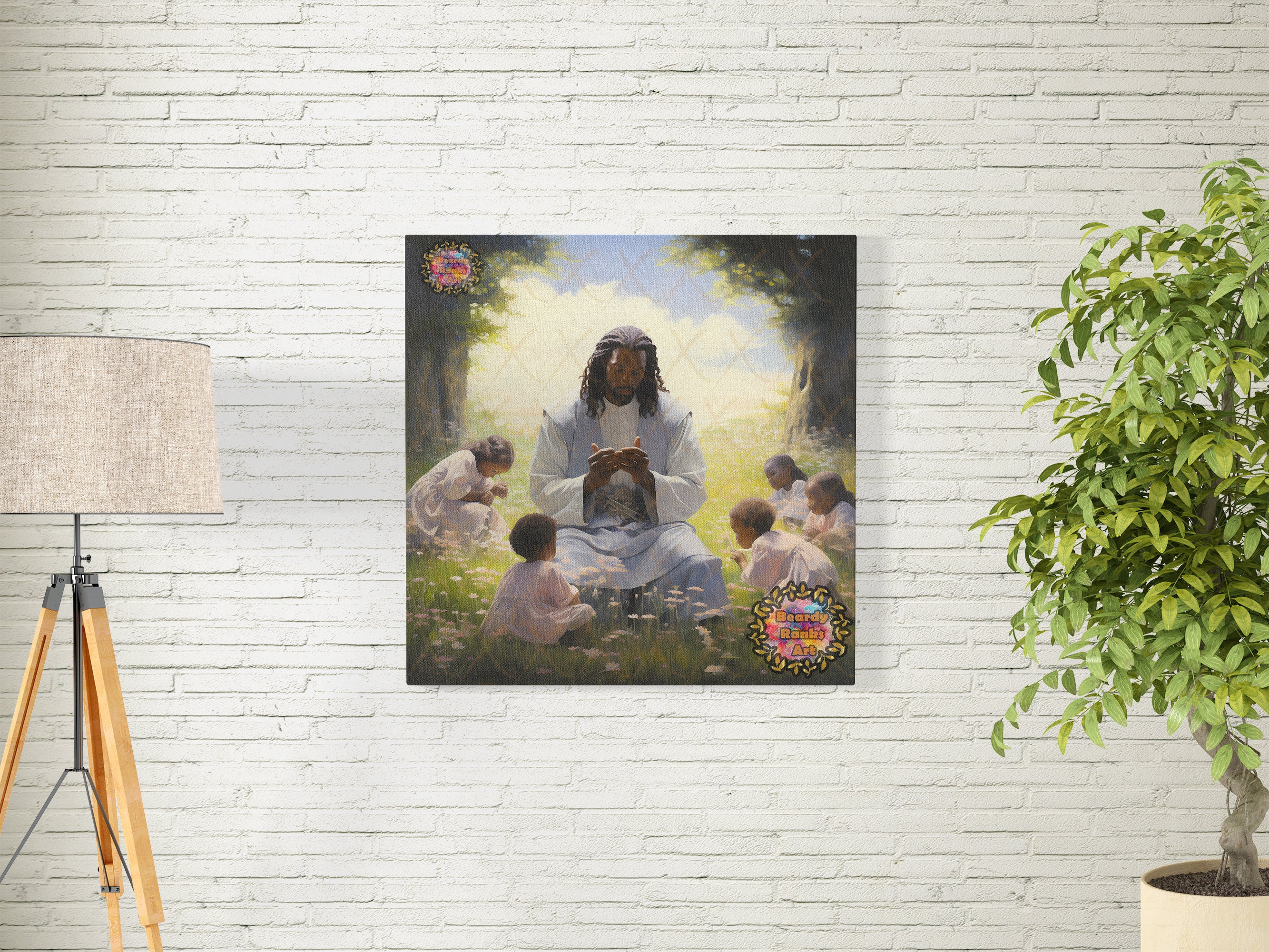 Black Jesus Teaching Little Children How to Pray, Religious Wall Décor ...
