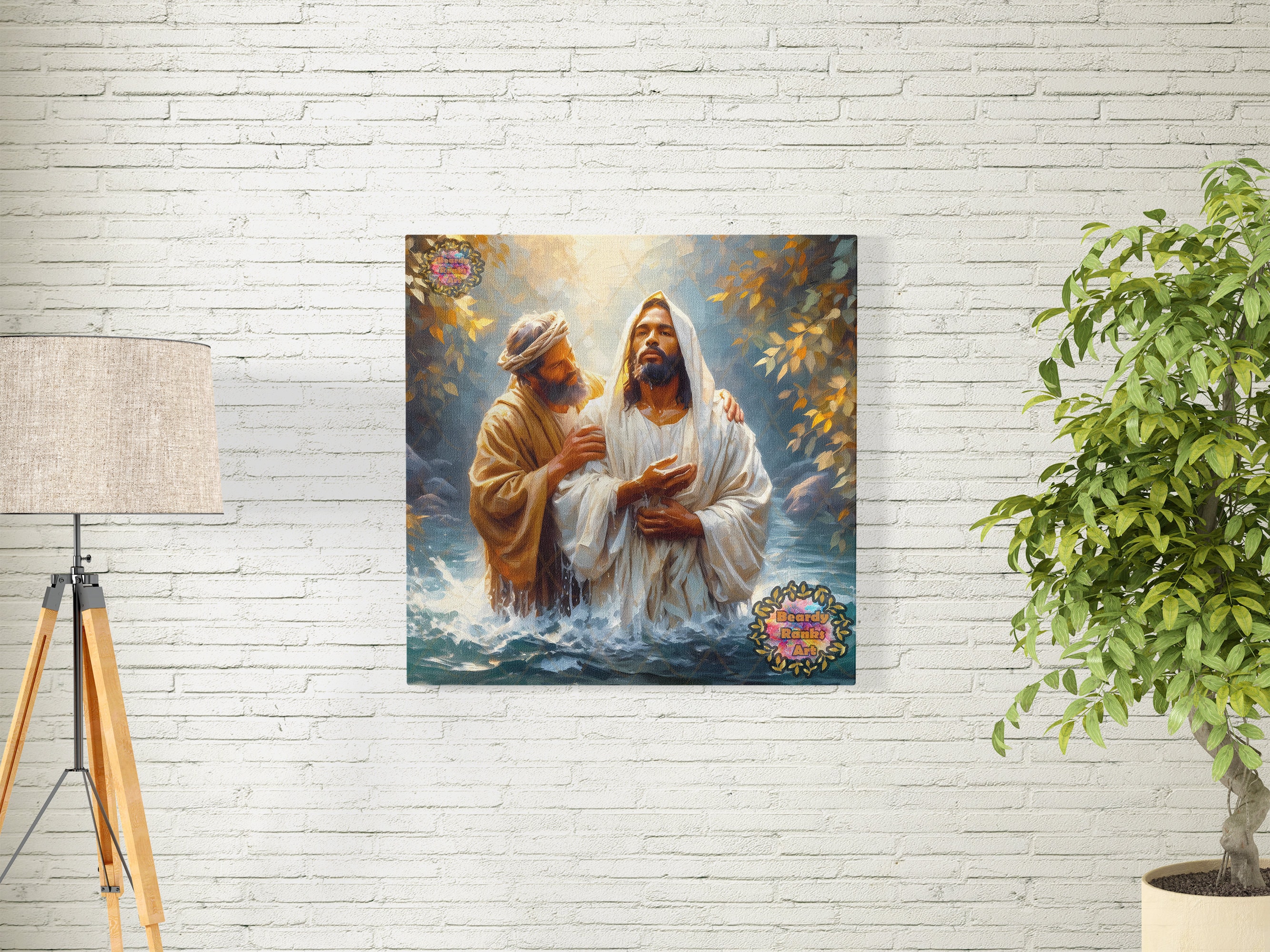 Baptisms of Black Jesus Canvas Art, Brown Skin Jesus Wall Art ...
