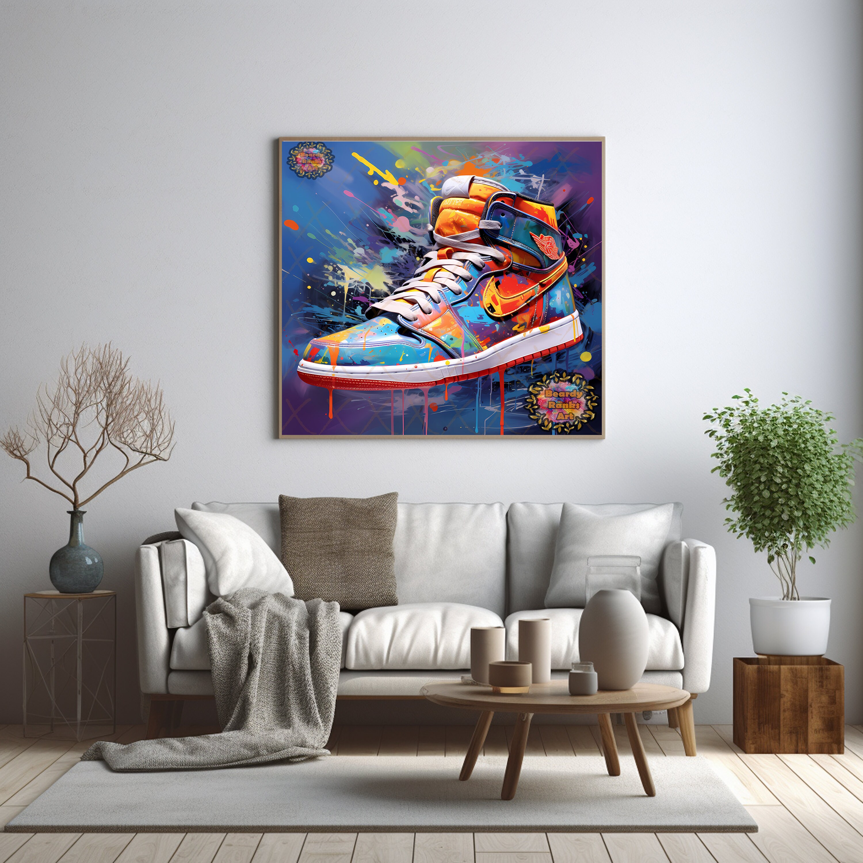 Inspired by Nike Air Jordan Graffiti Sneaker Canvas Art, Sneaker Wall ...