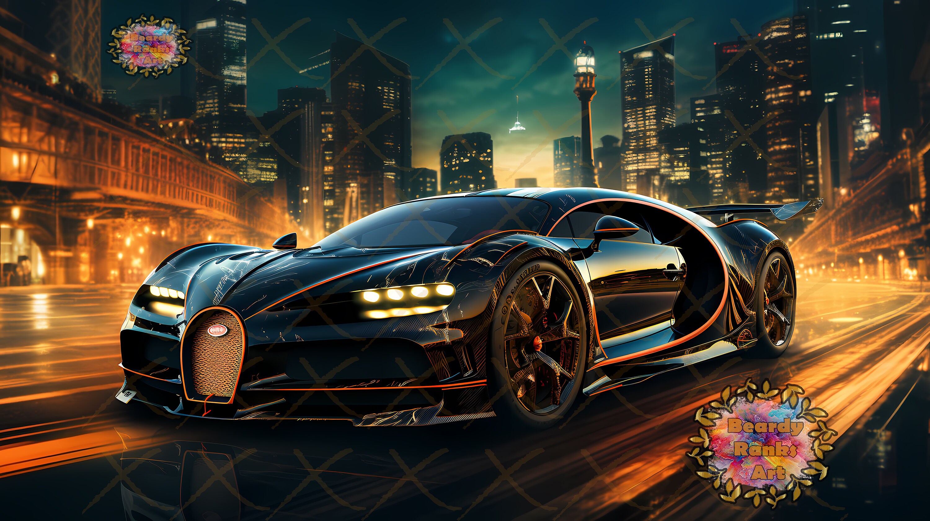 5 Bugatti Chiron and Veyron Prints, Sports Car Art Print, Bugatti ...