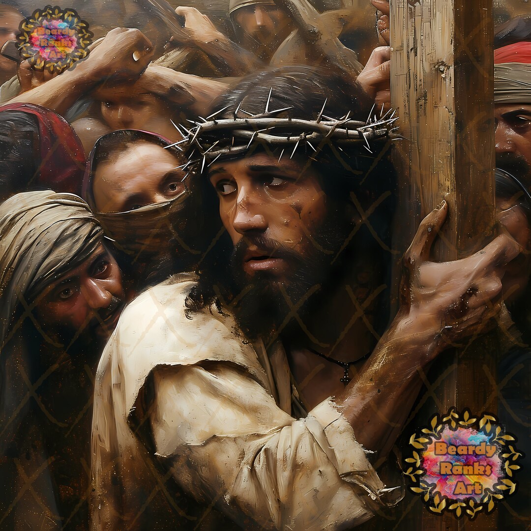 Brown Skin Jesus Carrying Cross Prints, Jesus Wall Art Prints ...