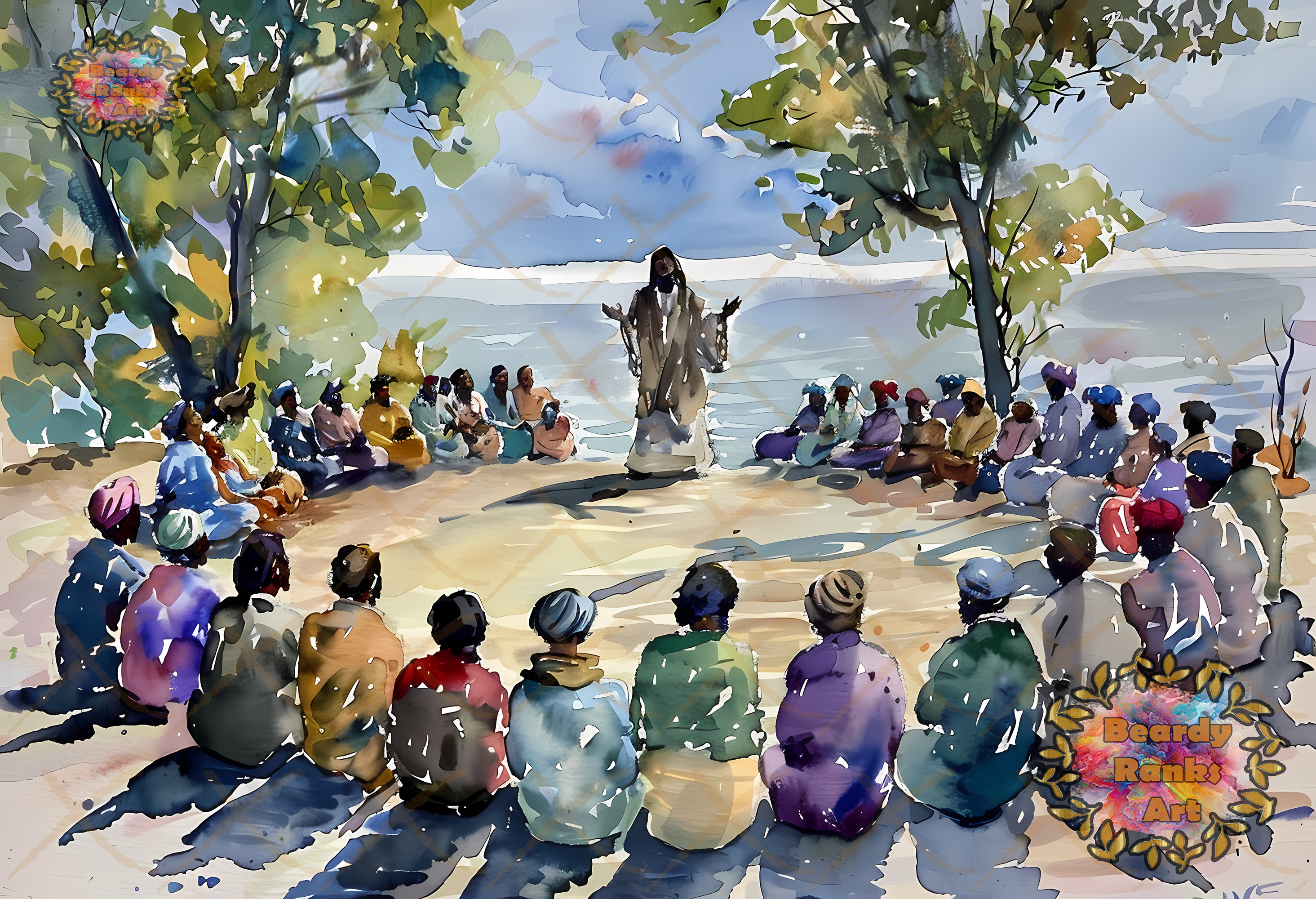 Black Jesus Sermon on the Mount Canvas Wall Art, Brown Skin Jesus Wall ...