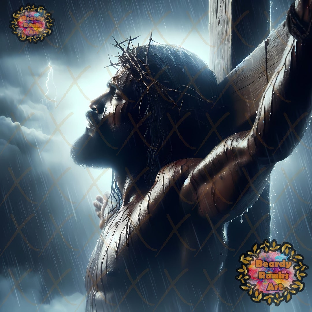 Black Jesus on the Cross Print, Christian Wall Decor, Brown Skin Jesus ...