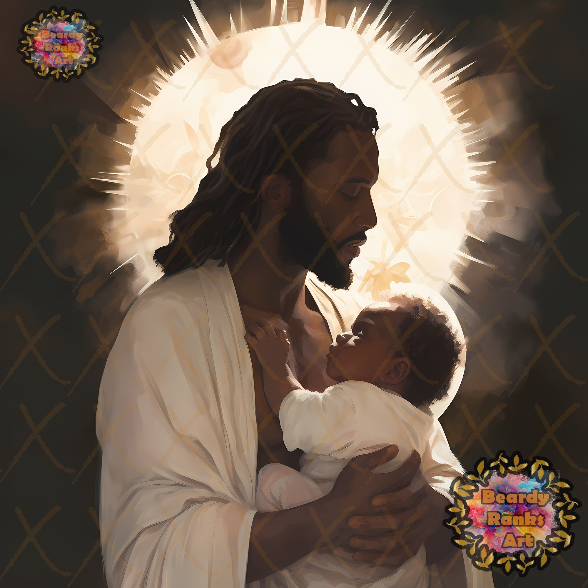 3 Black Jesus Prints With Little Baby, Christian Artwork, African ...