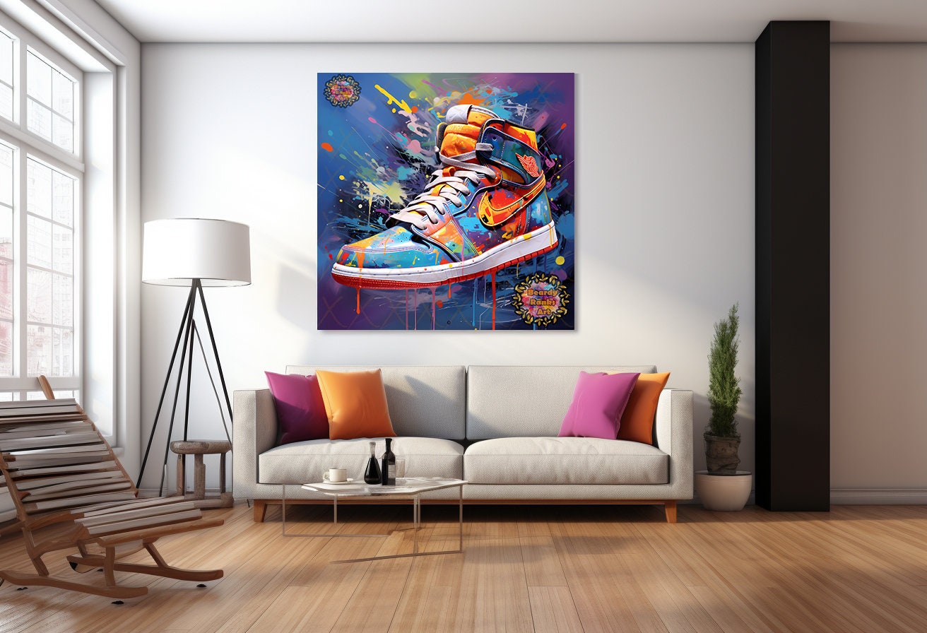 Inspired by Nike Air Jordan Graffiti Sneaker Canvas Art, Sneaker Wall ...