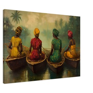 Colorful African Women Fishing Canvas Art, Vibrant Africa Inspired Wall ...