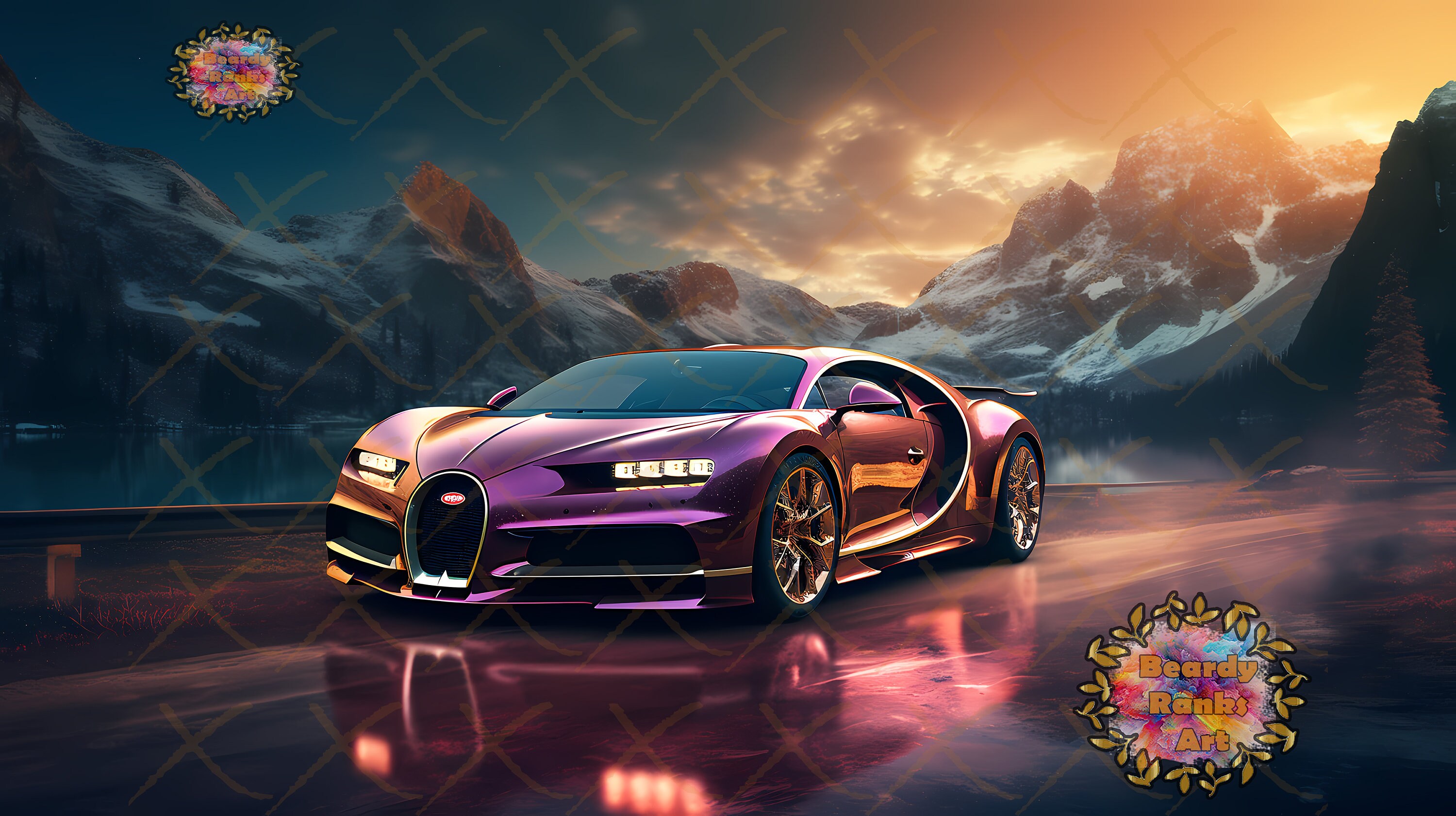 5 Bugatti Chiron and Veyron Prints, Sports Car Art Print, Bugatti ...