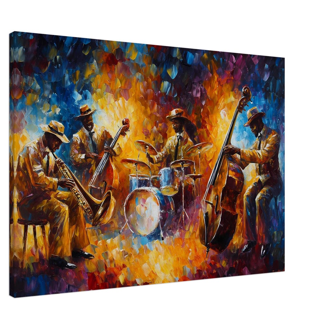 Black Jazz Art, African American Jazz Music, Vintage Jazz Band Painting, Canvas Print, Jazz Club ...