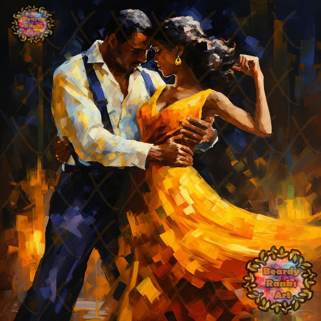 Black Salsa Dancing Couple Canvas Art, African American Dancing Couple ...