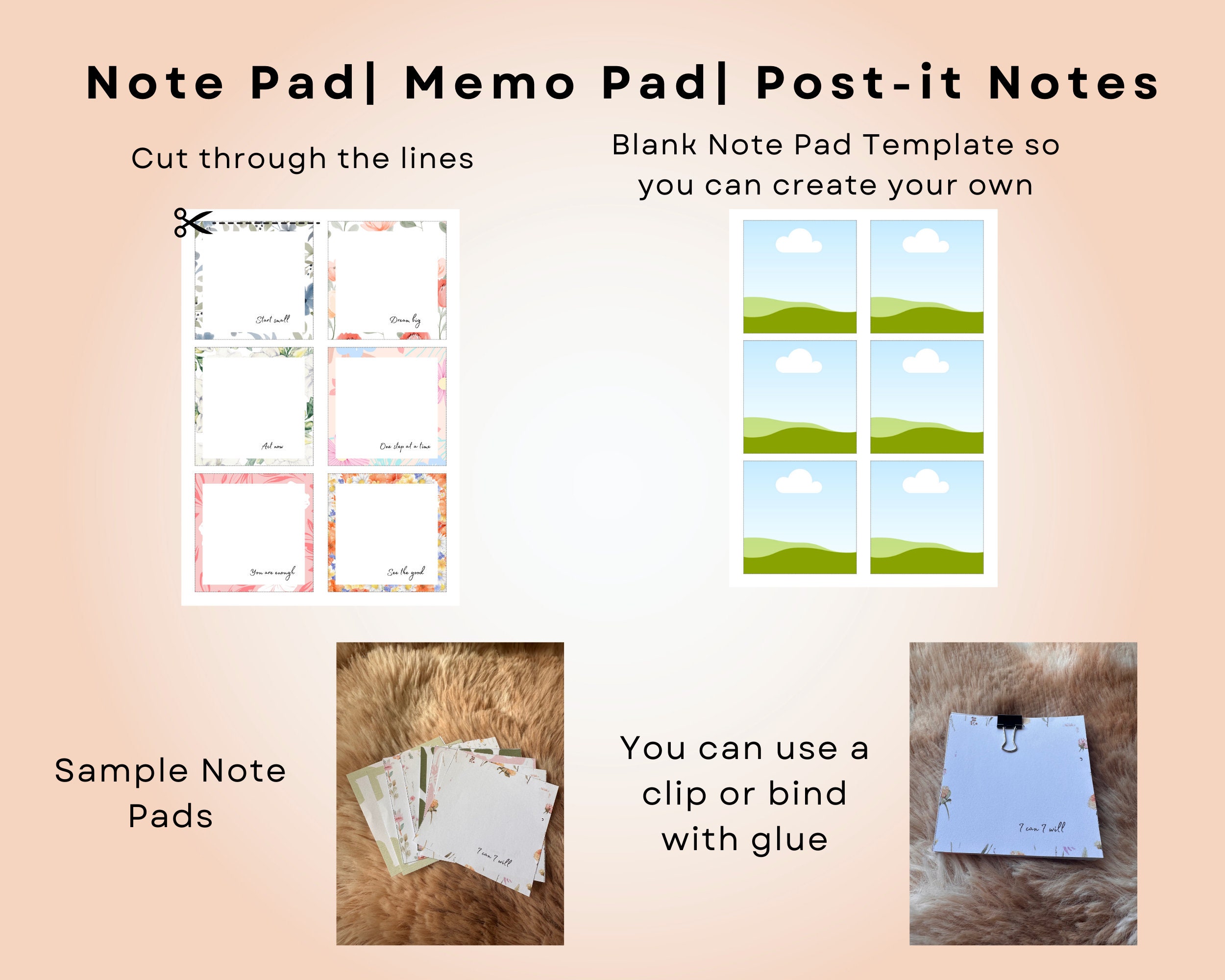 Printable Note Pad| Memo Pad |post-it Notes | Motivational Note Pad| 30 ...
