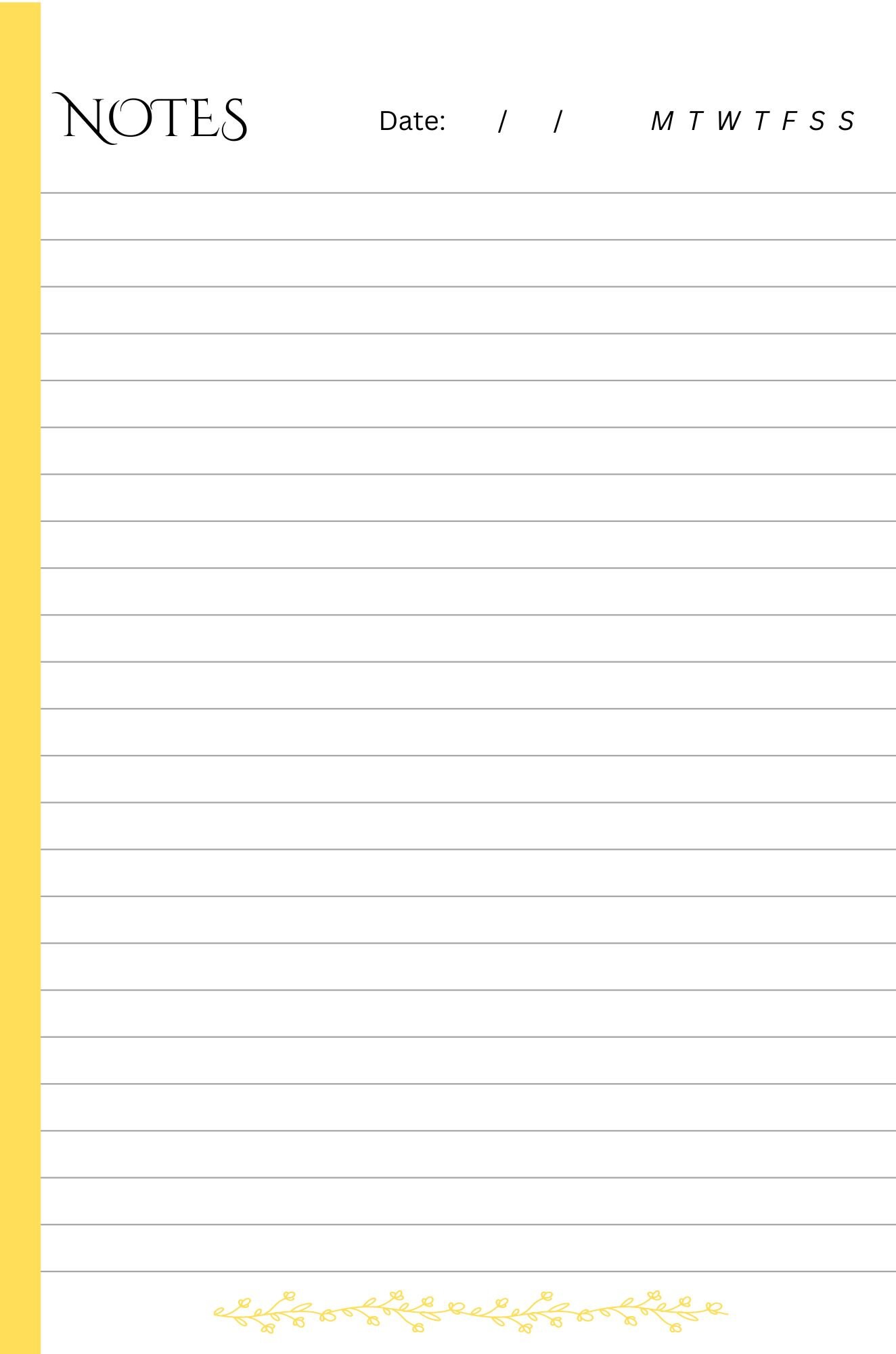 Printable Lined Notes Page: A4, A5, Letter, Half Size (PDF Download) - Etsy