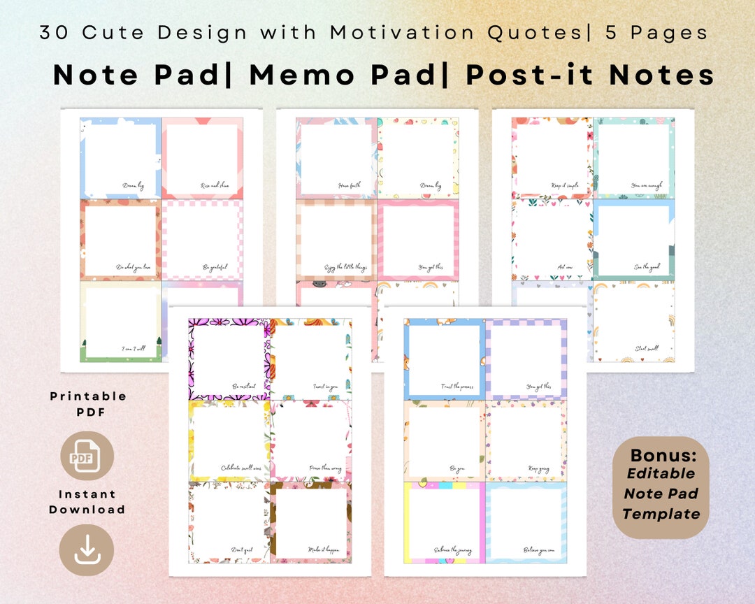Printable Note Pad| Memo Pad | Small Notes | Motivational Note Pad| 30 ...