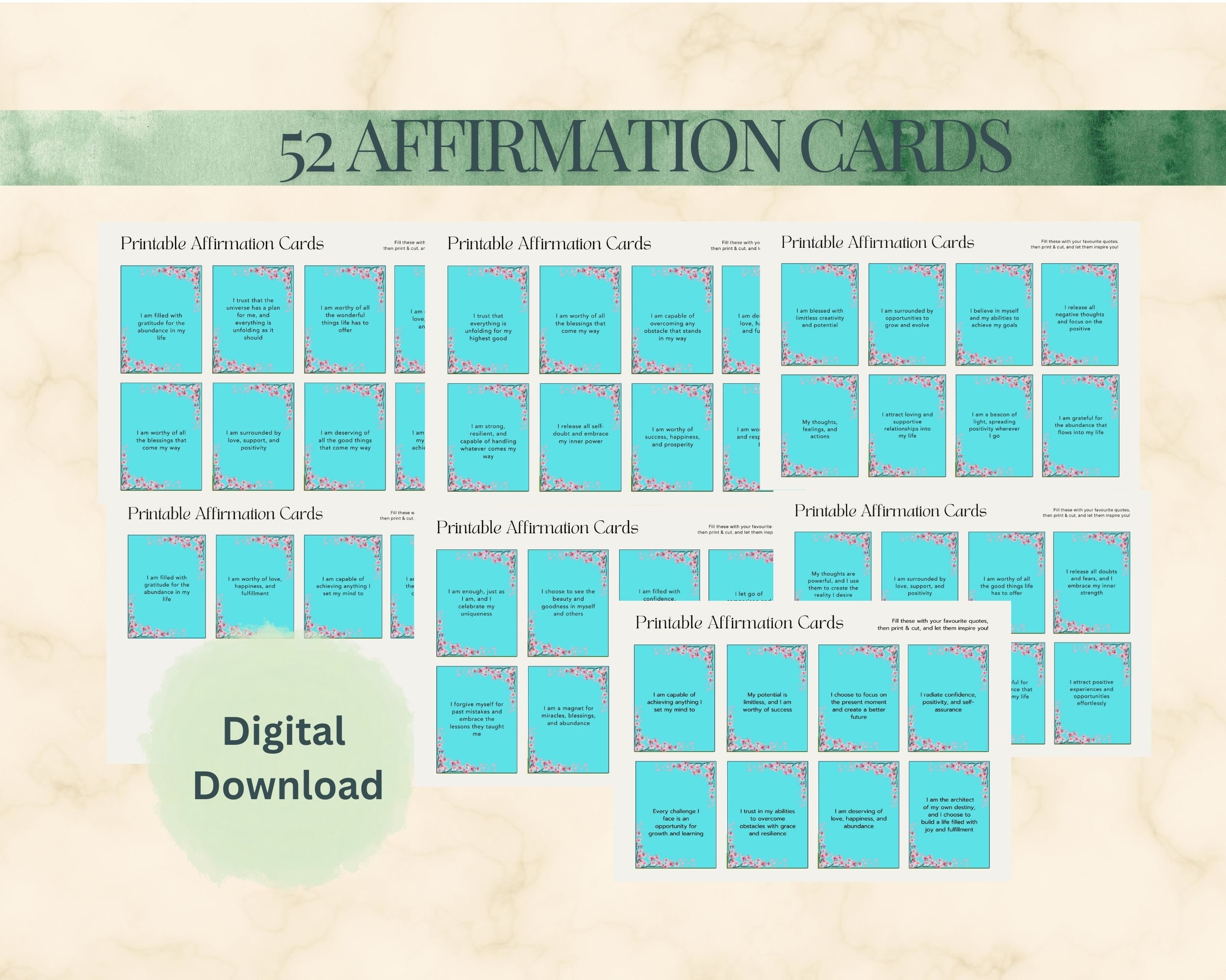 52 Printable Affirmation Cards for Self-empowerment, Ideal Gift for ...