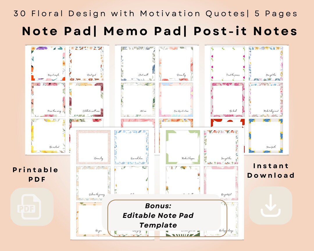 Printable Note Pad| Memo Pad |post-it Notes | Motivational Note Pad| 30 ...