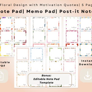Printable Note Pad| Memo Pad |post-it Notes | Motivational Note Pad| 30 ...