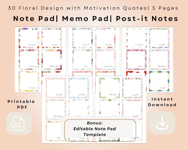 Printable Note Pad| Memo Pad |post-it Notes | Motivational Note Pad| 30 ...