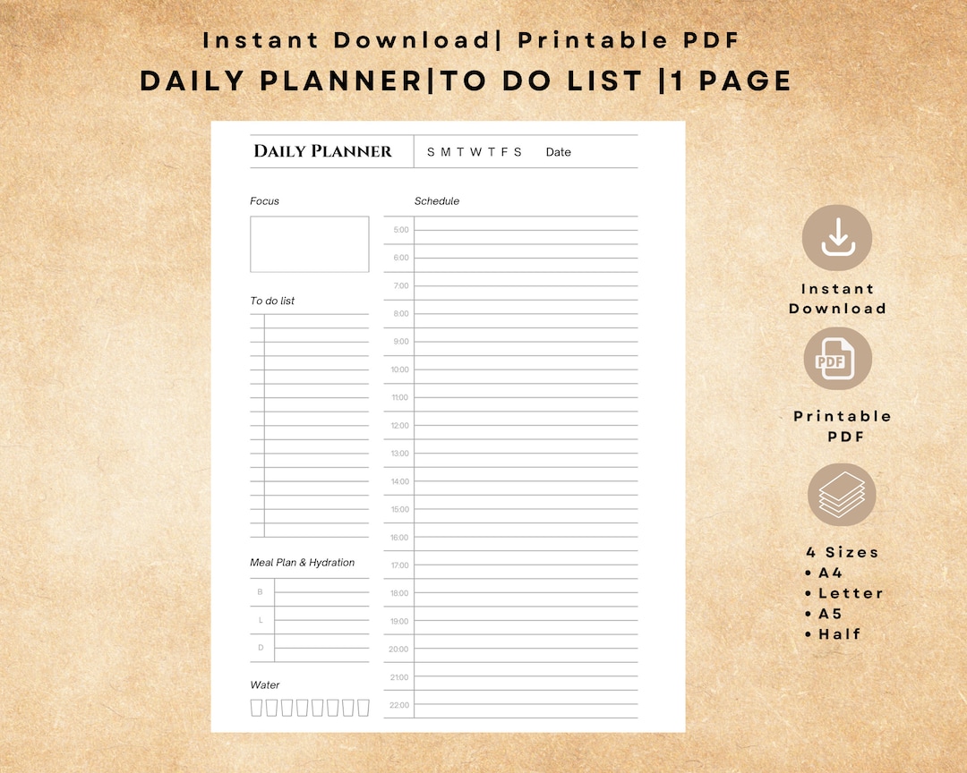 Printable Daily Planner: To-do List, Hourly Schedule (PDF Download) - Etsy