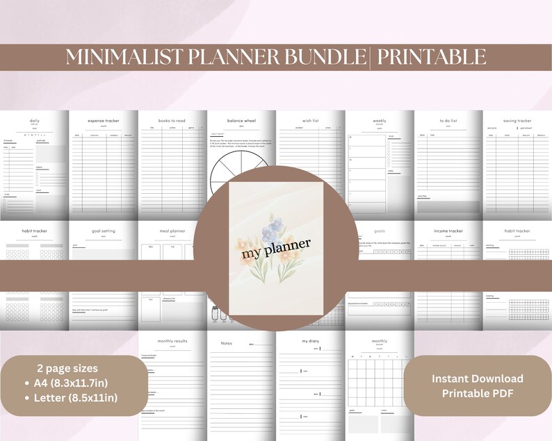 Minimalist Planner Bundle | Planner Insert| Planner Pages| Finance ...