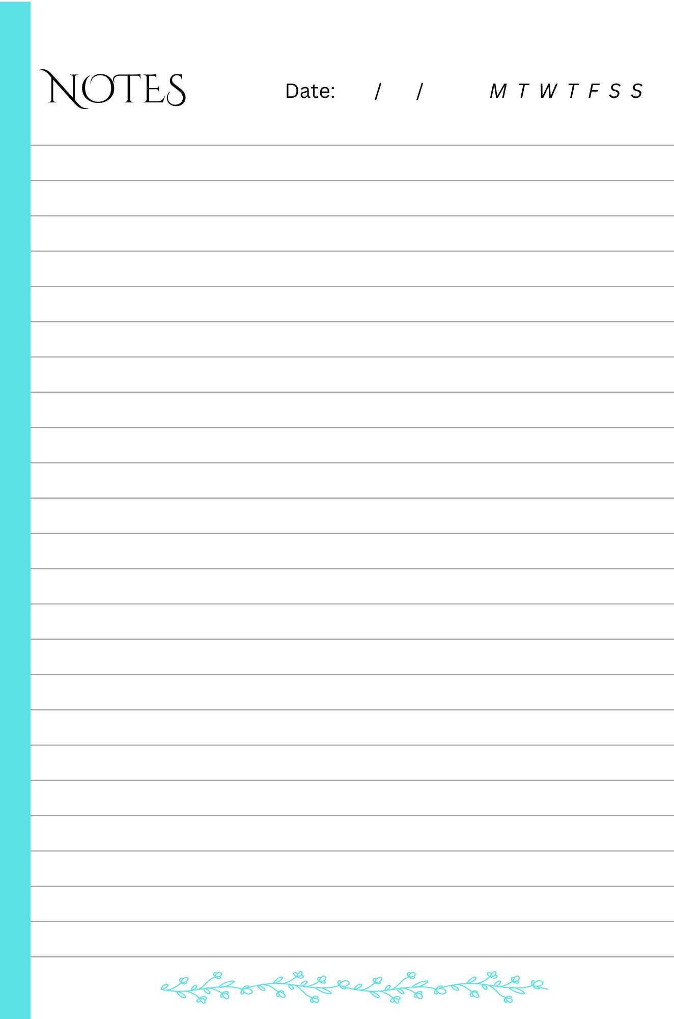 Printable Lined Notes Page: A4, A5, Letter, Half Size (PDF Download) - Etsy