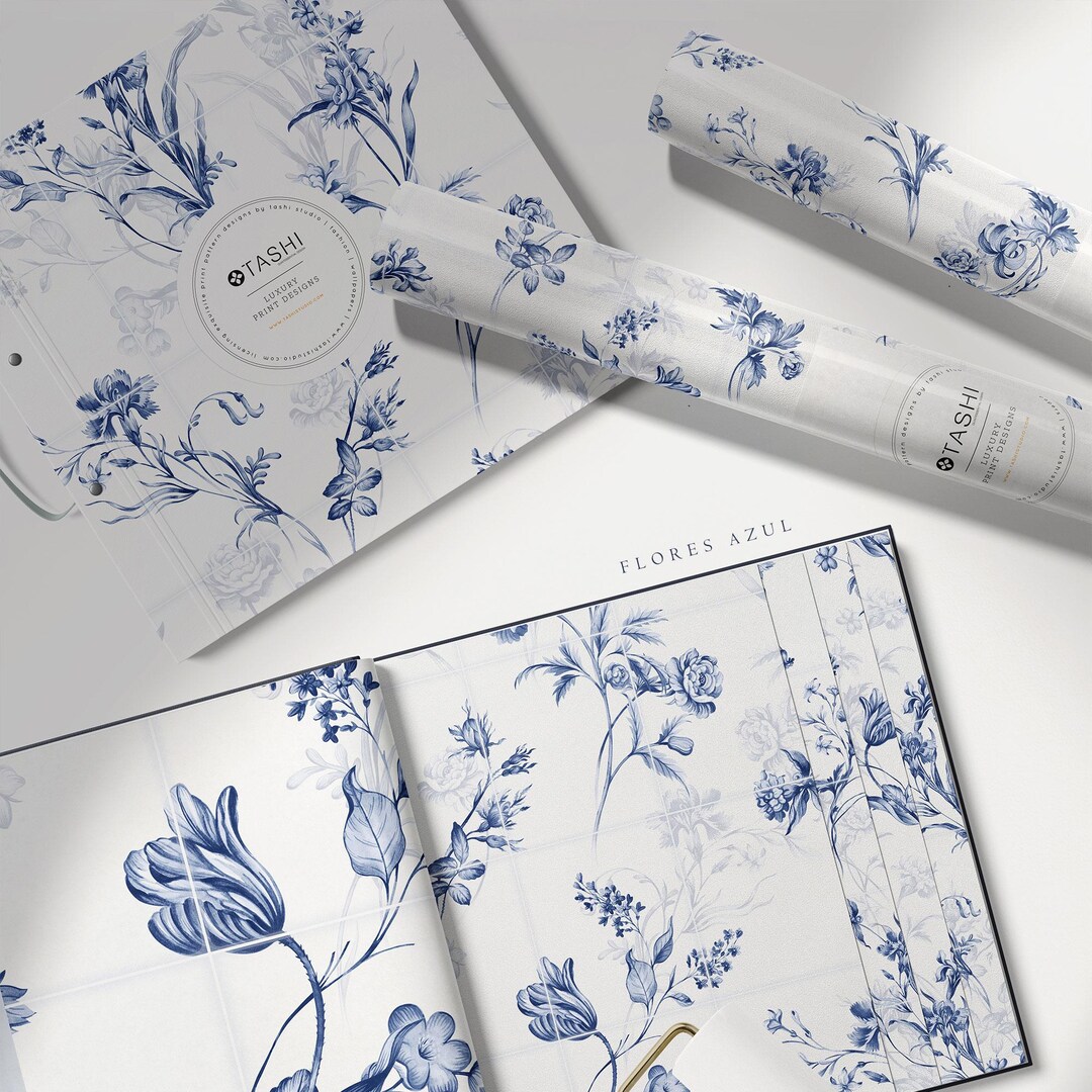 Delft-inspired Wallpaper | Hand-painted Florals | Botanical Tile Look ...