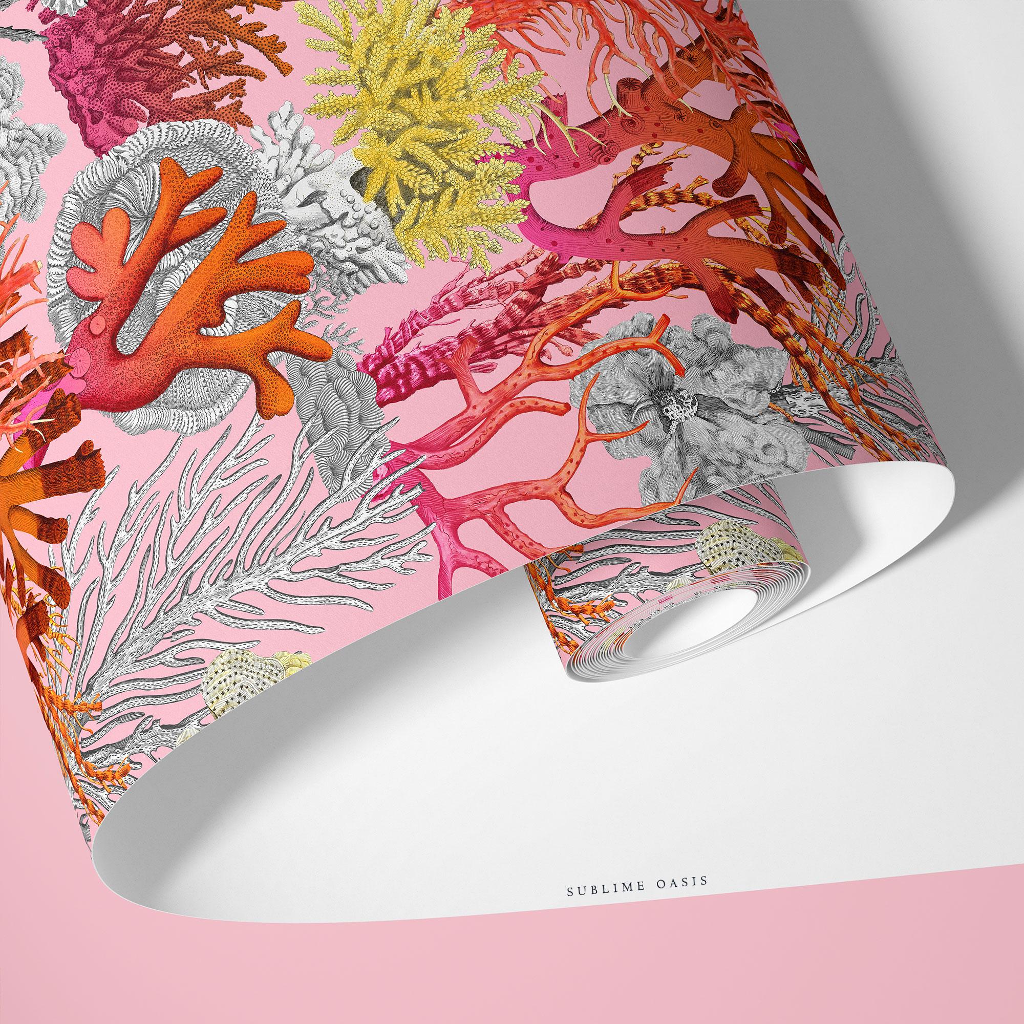 Sublime Oasis Coral Reef Wallpaper: Tropical Marine Wall Mural, Pink ...