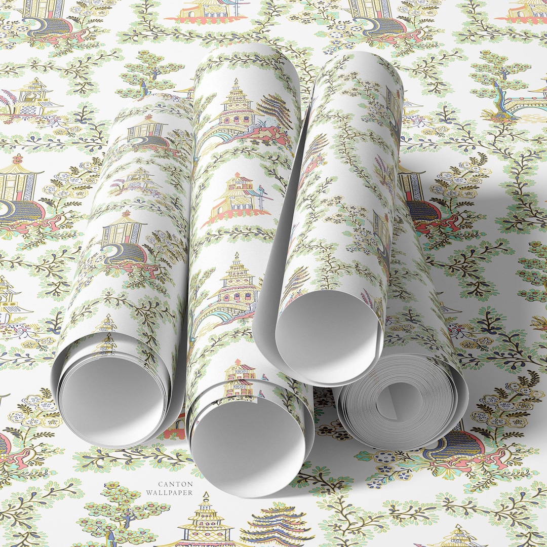 Canton Wallpaper – Oriental Chinoiserie Garden | White Base Luxury Wall ...
