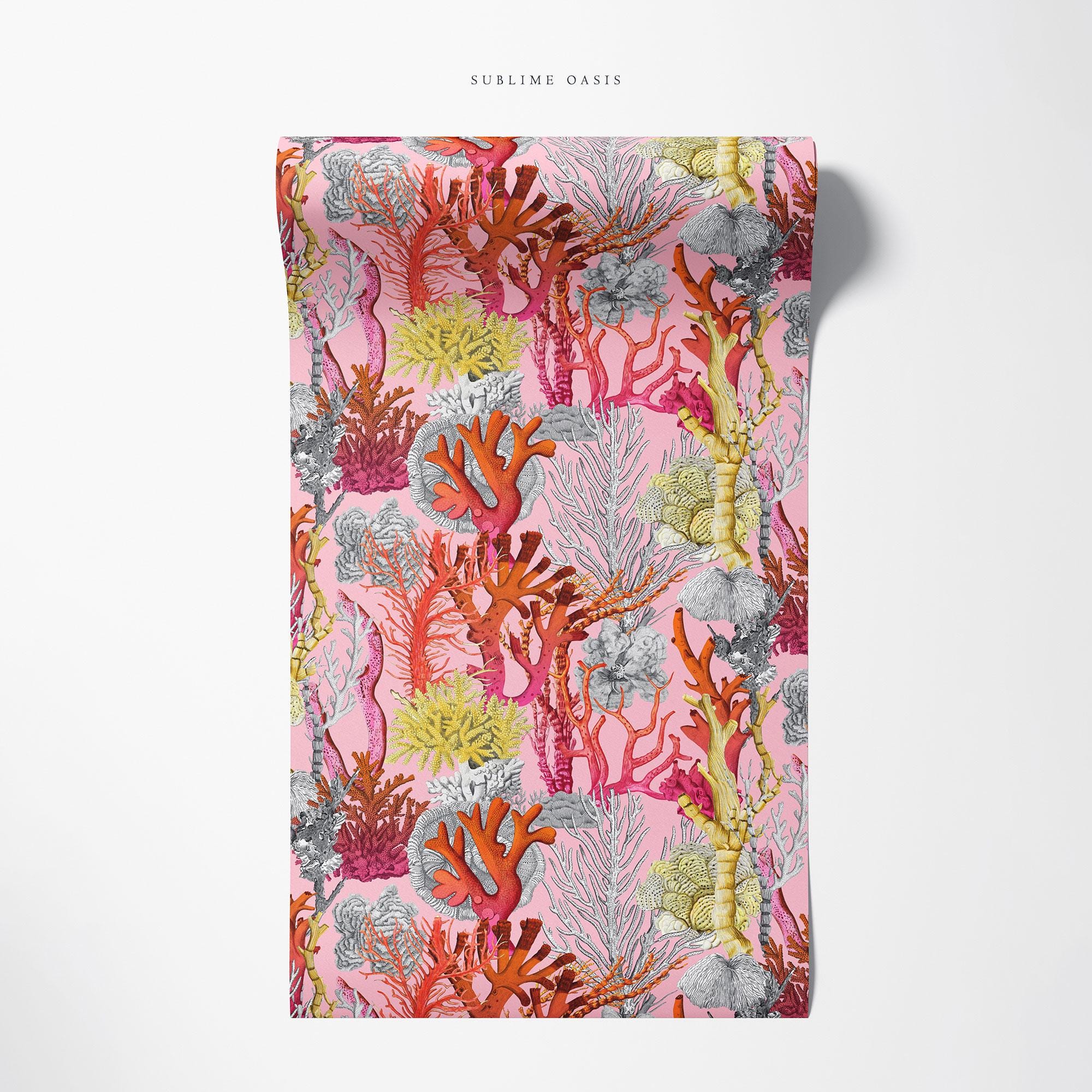 Sublime Oasis Coral Reef Wallpaper: Tropical Marine Wall Mural, Pink ...