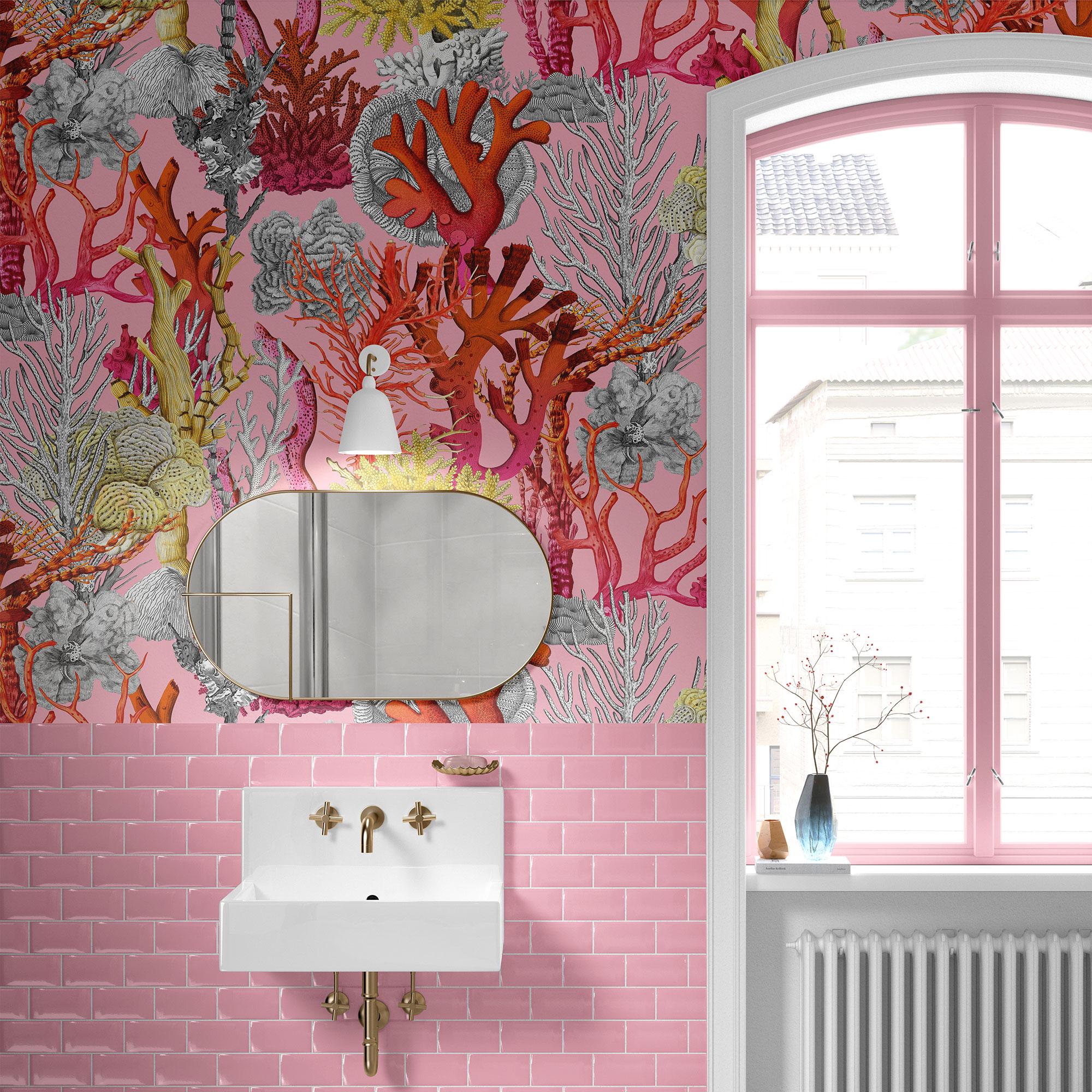 Sublime Oasis Coral Reef Wallpaper: Tropical Marine Wall Mural, Pink ...