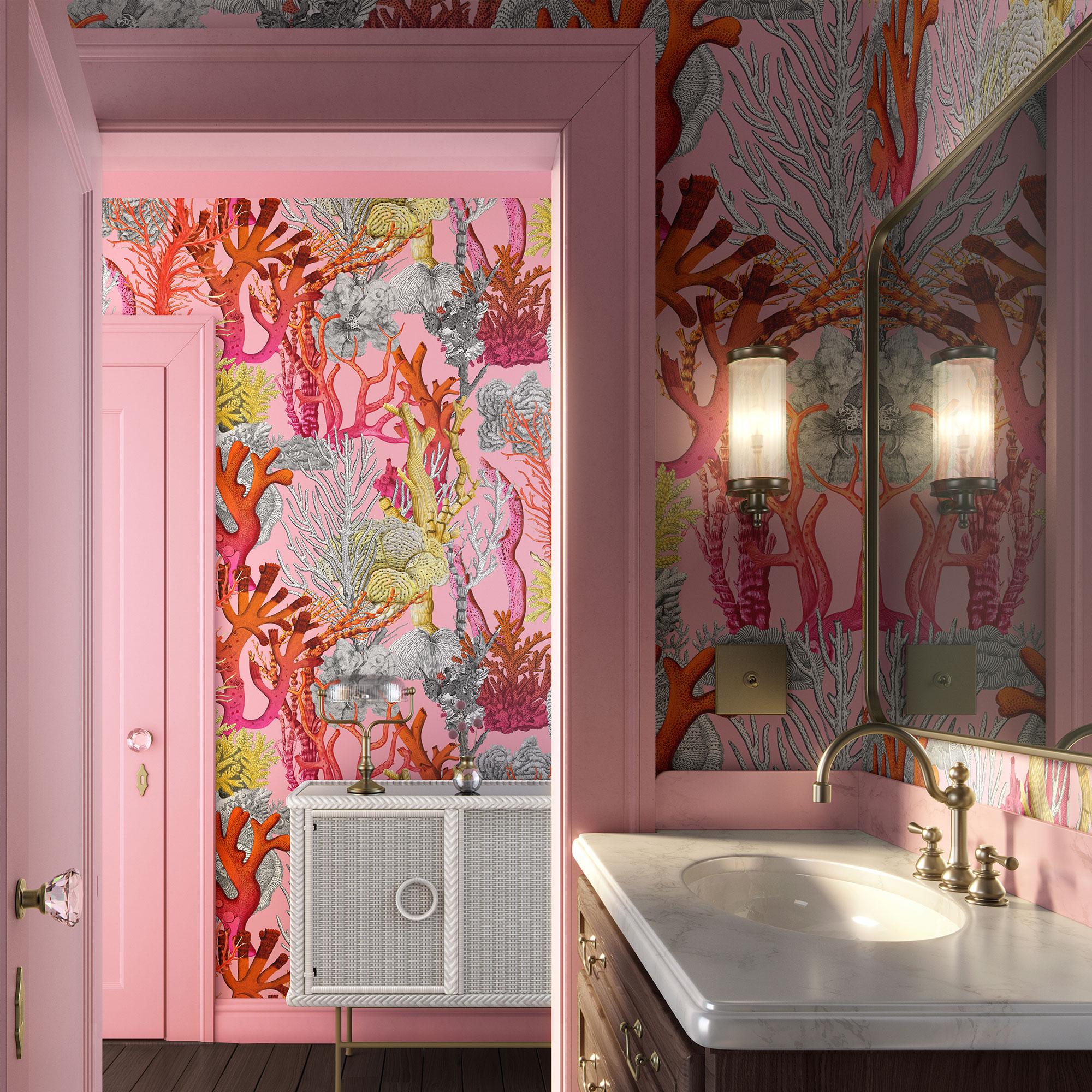 Sublime Oasis Coral Reef Wallpaper: Tropical Marine Wall Mural, Pink ...