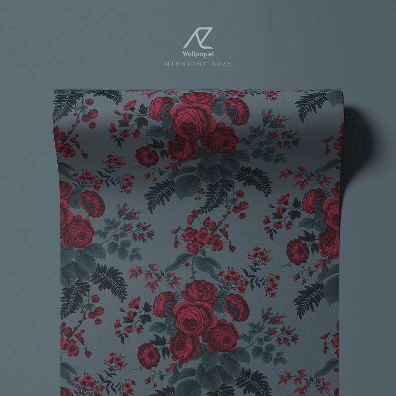 Midnight Rose Wallpaper – Dark Floral Wallpaper With Red Roses on Deep ...