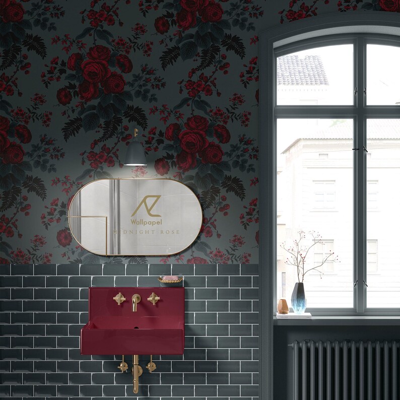 Midnight Rose Wallpaper – Dark Floral Wallpaper With Red Roses on Deep ...