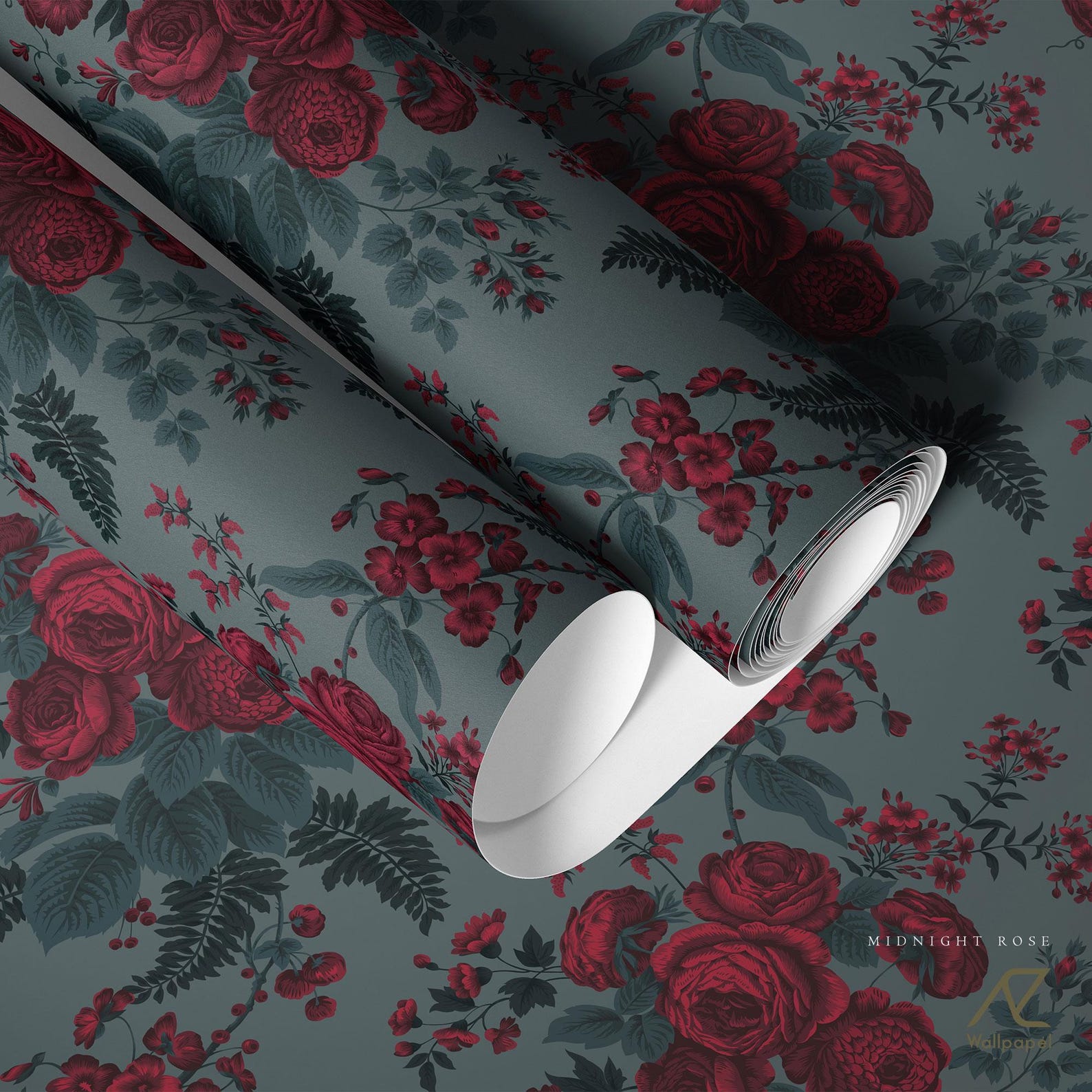 Midnight Rose Wallpaper – Dark Floral Wallpaper With Red Roses on Deep ...