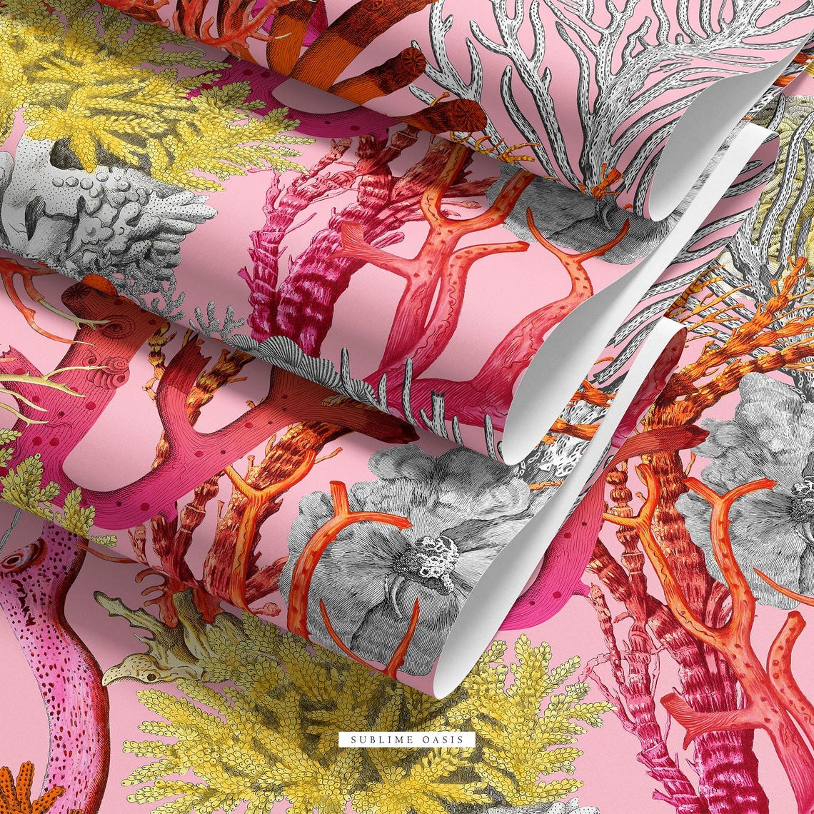 Sublime Oasis Coral Reef Wallpaper: Tropical Marine Wall Mural, Pink ...