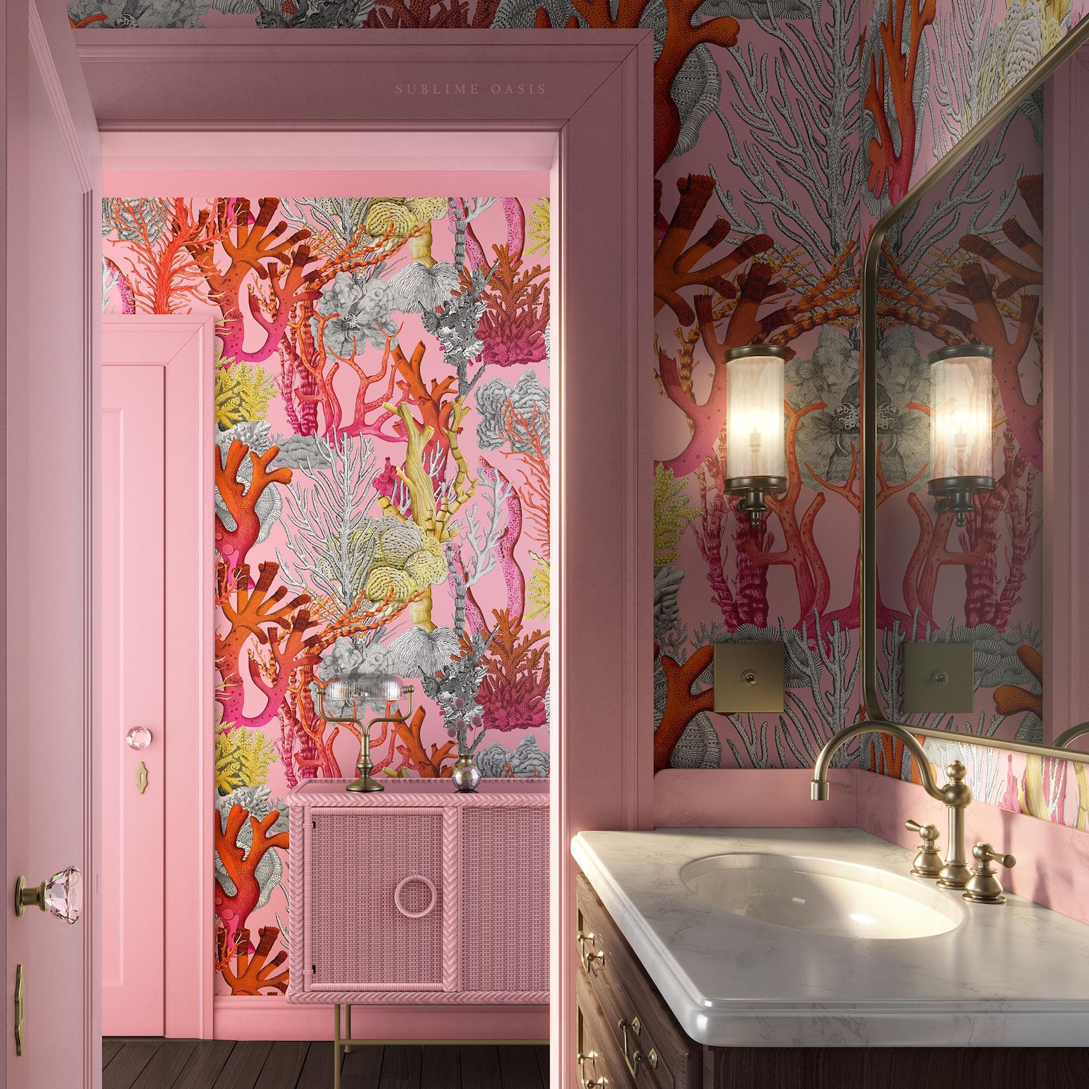 Sublime Oasis Coral Reef Wallpaper: Tropical Marine Wall Mural, Pink ...