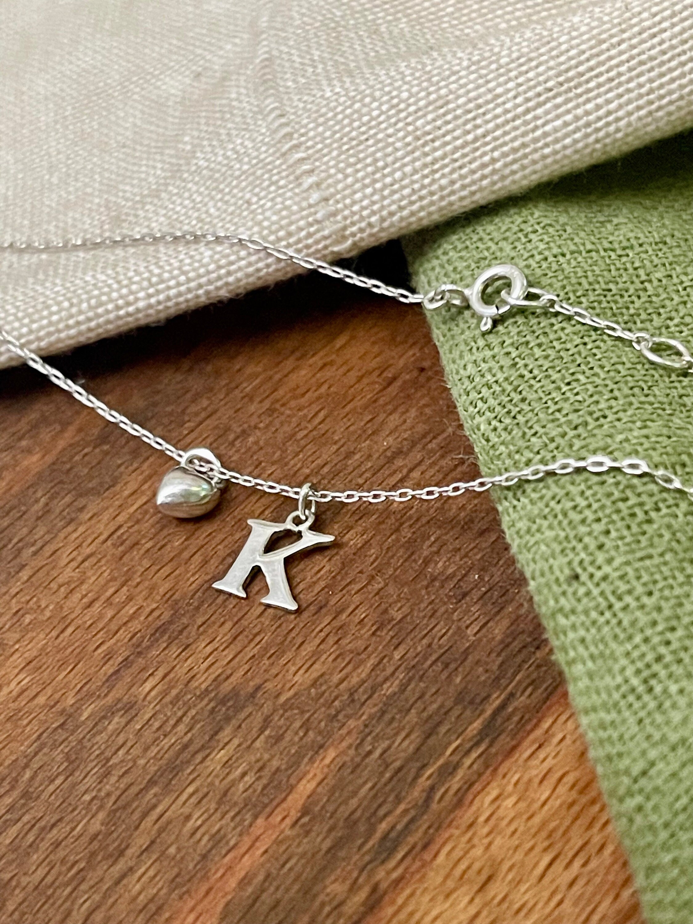 Letter K Initial Pendent Chain Necklace Sterling 925 Silver Vintage ...