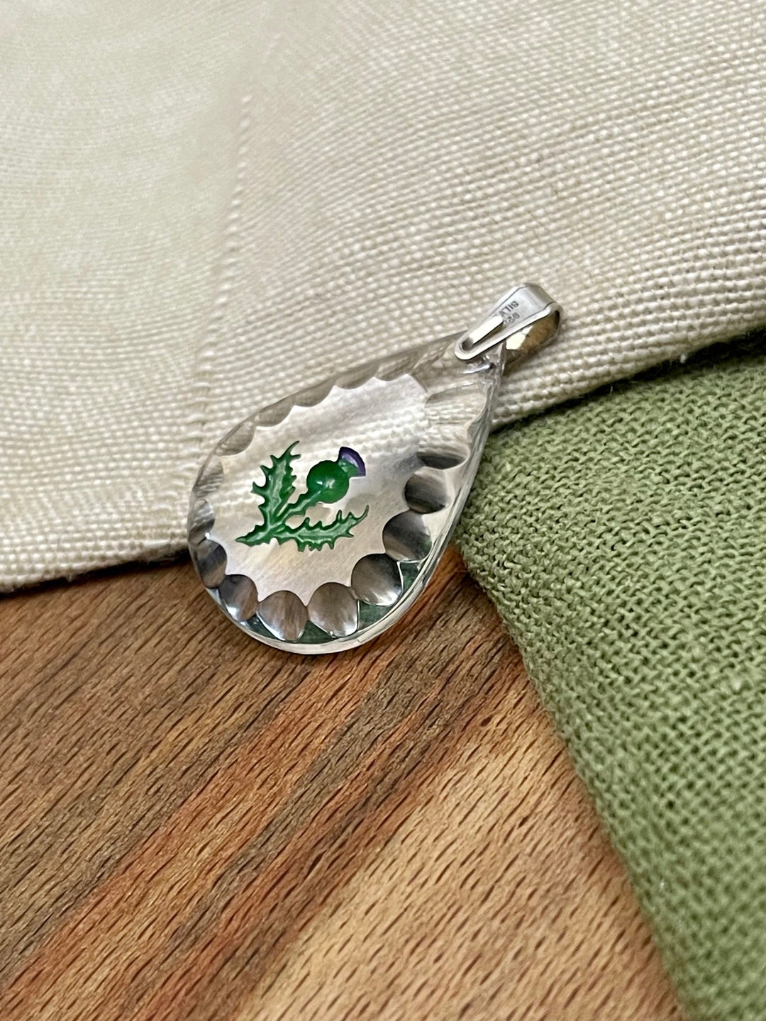 Nice Clear Bakelite Scottish Thistle Charm Pendent Solid 925 Sterling ...