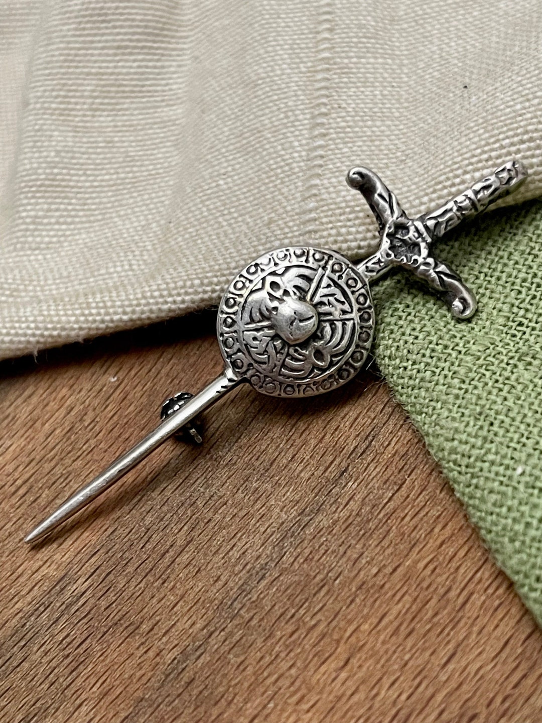 Scottish Sword and Shield Kilt Brooch Pin Solid 925 Sterling Silver ...