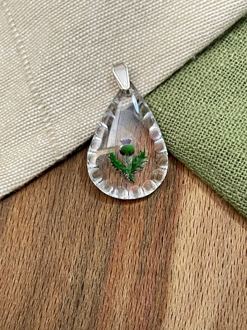 Nice Clear Bakelite Scottish Thistle Charm Pendent Solid 925 Sterling ...