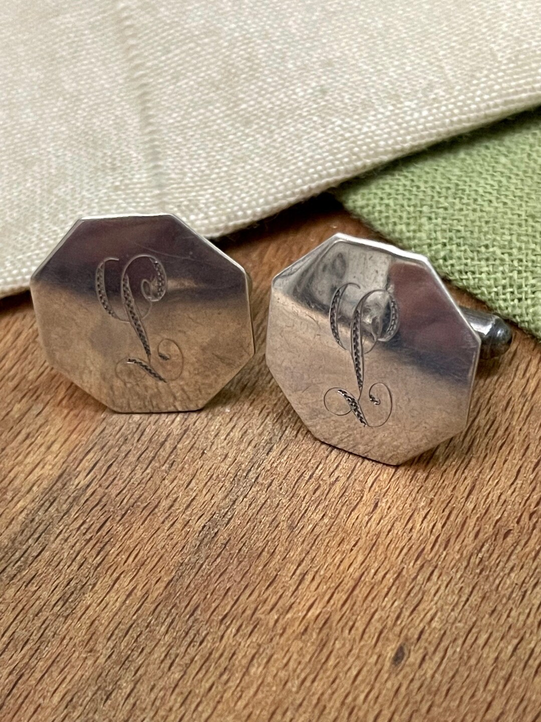 Engraved Letter T Cufflinks for a Suit Sterling 925 Silver Vintage ...