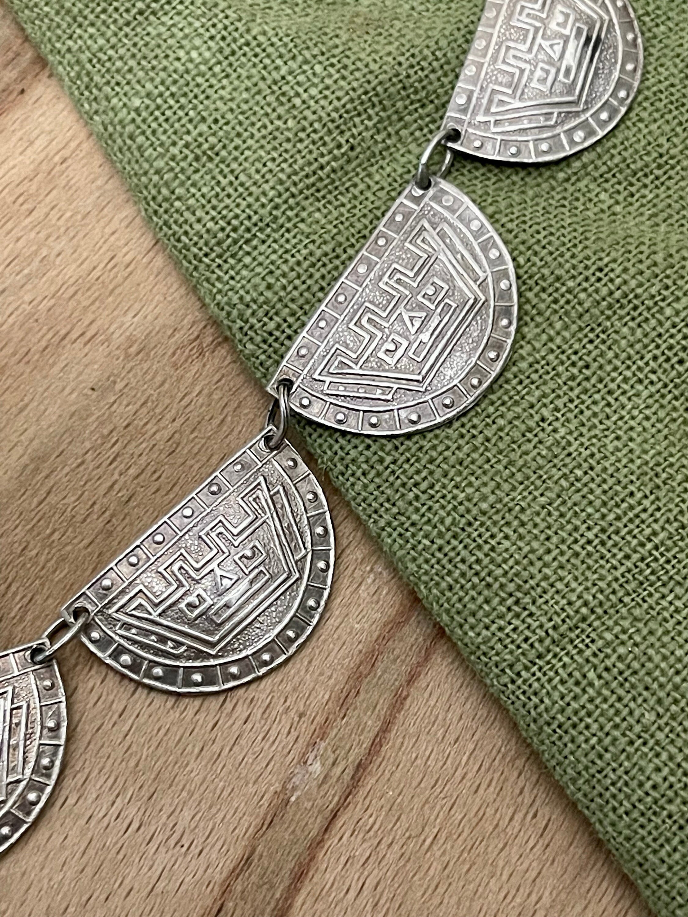 Aztec South American Chain Necklace Solid Sterling 925 Silver Vintage ...