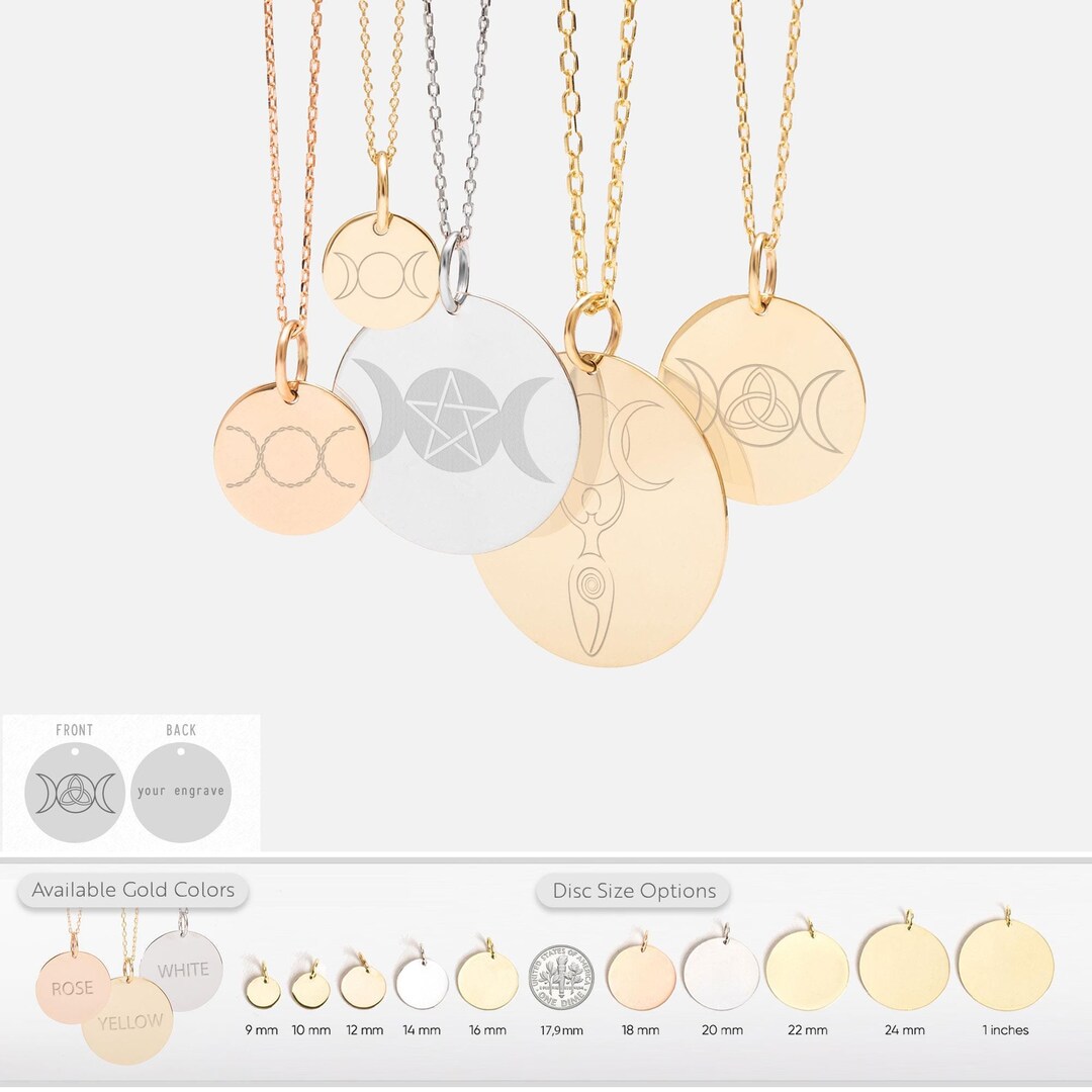 14K Solid Gold Triple Moon Necklace, Spiritual Wiccan Jewelry, Goddess ...