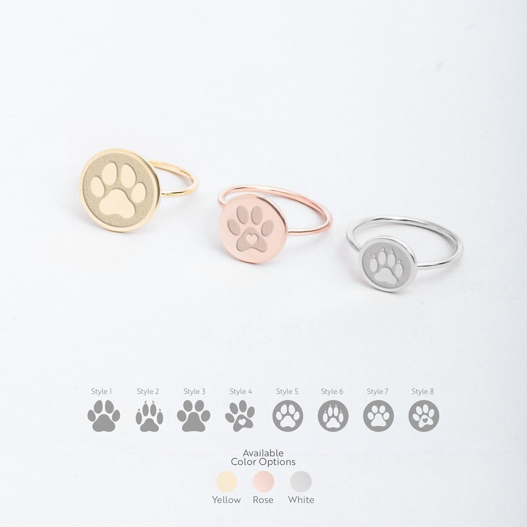 Custom Paw Print Ring 14k 18k Solid Gold Ring, Your Actual Dog Cat ...