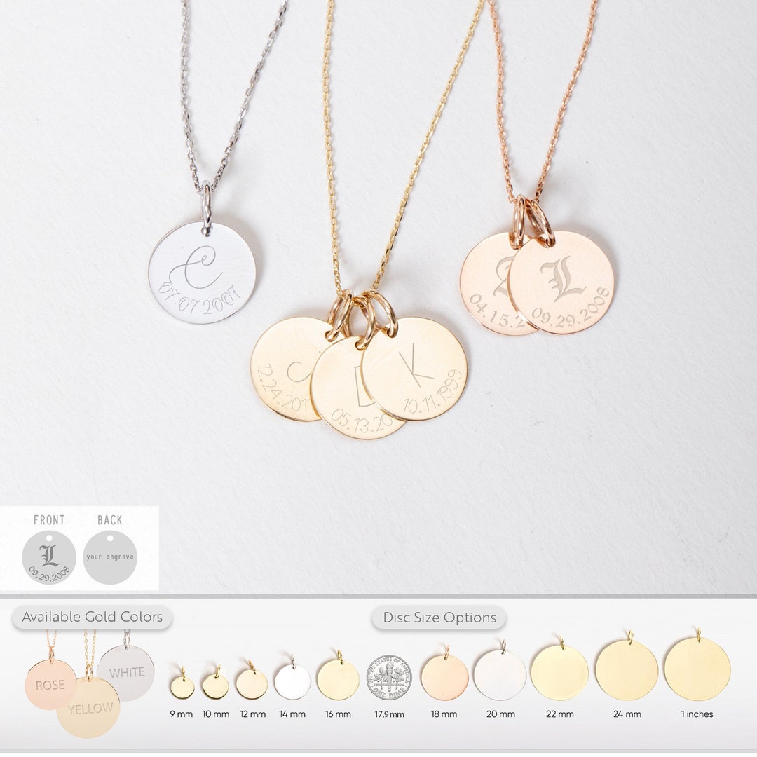 Custom Initial and Date Necklace in 14K Solid Gold, Letter Necklace for ...