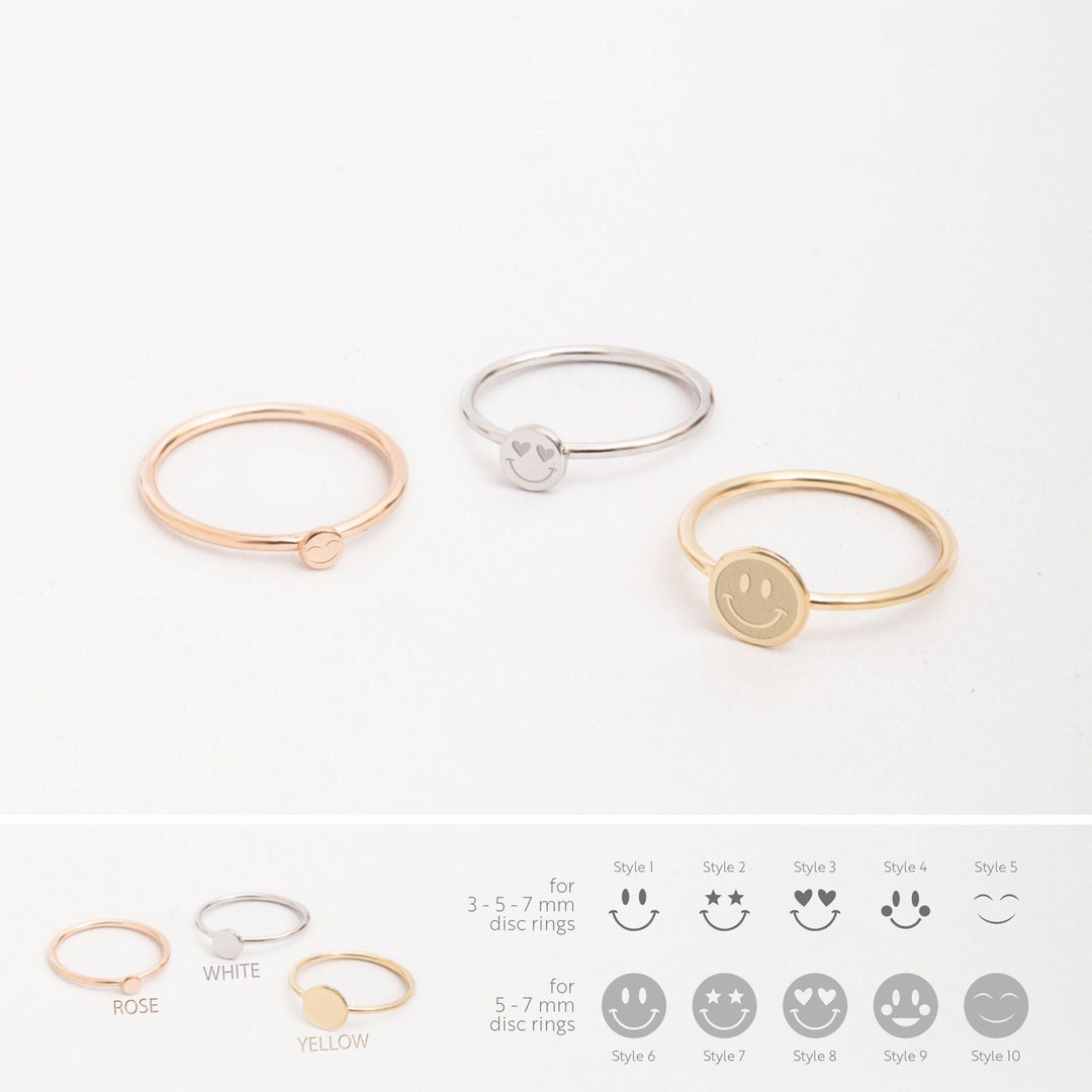 Personalized Smile Ring 10K 14K 18K Solid Gold, Handmade Smiley Face ...