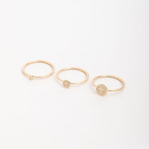 Personalized Tiny Cross Ring in 14k 18k Solid Gold, Dainty Stacking Cross Ring, Custom Engraved ...