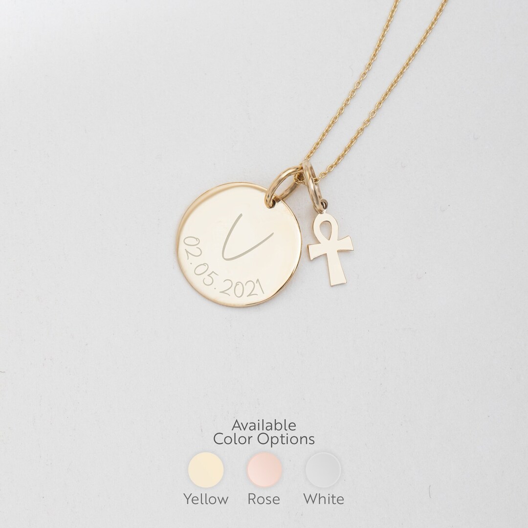 Personalized Ankh Necklace 14K 18K Solid Gold Ankh Jewelry, Custom Name ...